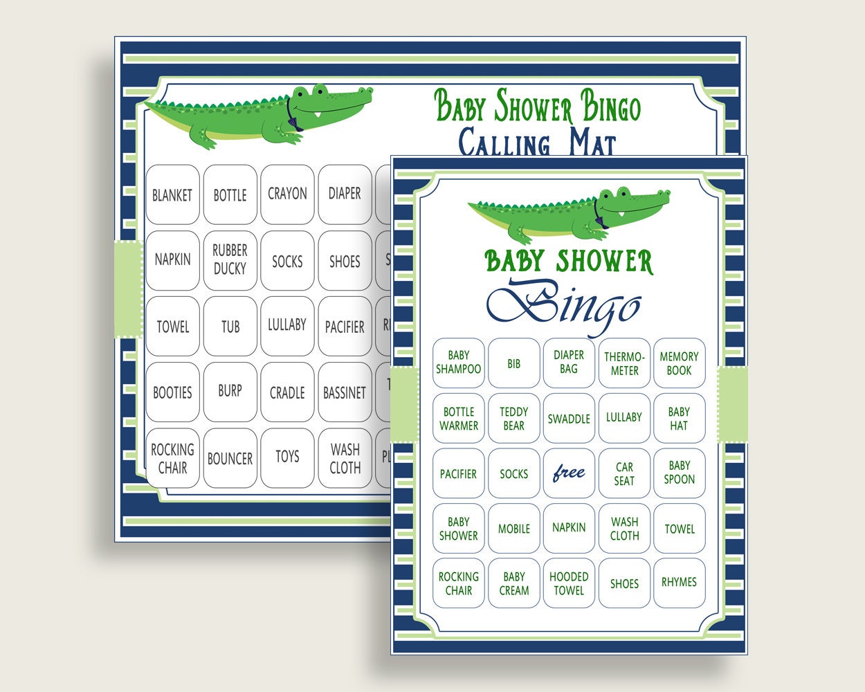 Alligator Baby Shower Bingo Cards Printable Blue Green Baby | Etsy