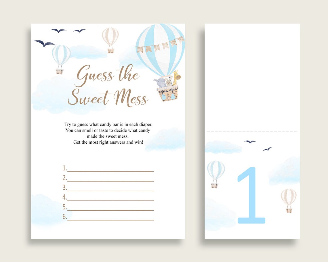 Hot Air Balloon Guessing Game Baby Shower Boy Blue White | Etsy
