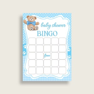 Teddy Bear Baby Shower Bingo Cards Printable, Blue Brown Baby Shower ...