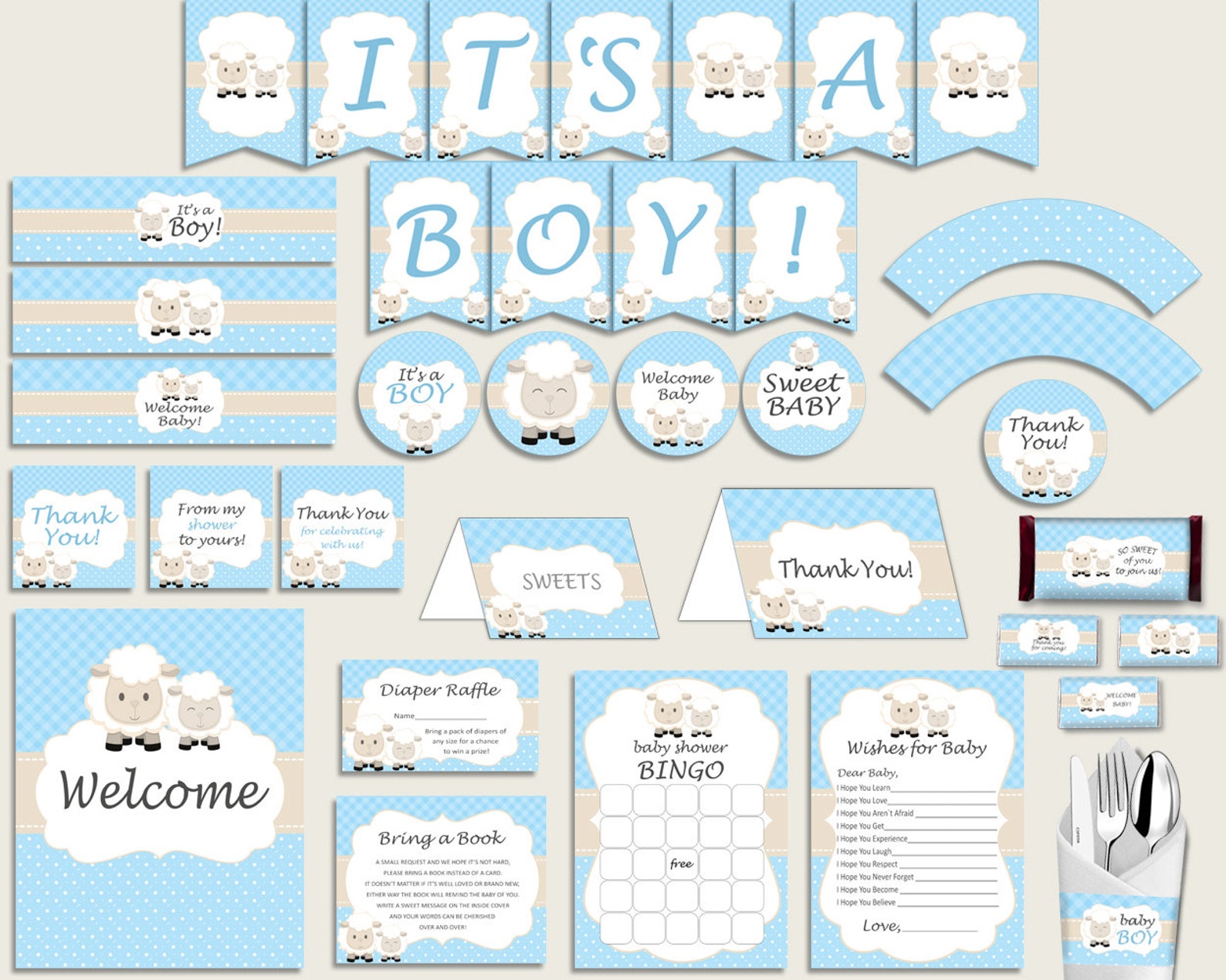 Blue White Baby Shower Decorations Boy Kit Little Lamb Baby - Etsy