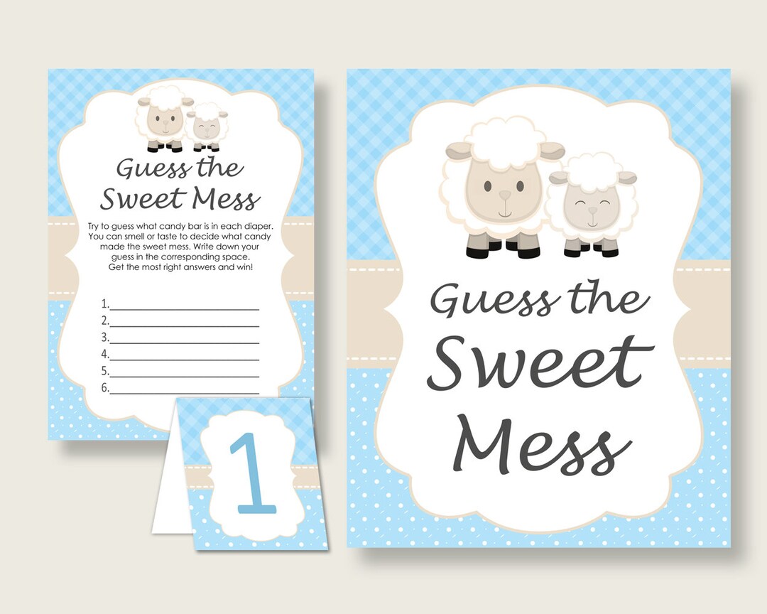 Little Lamb Guessing Game Baby Shower Boy, Blue White Guess the Sweet ...