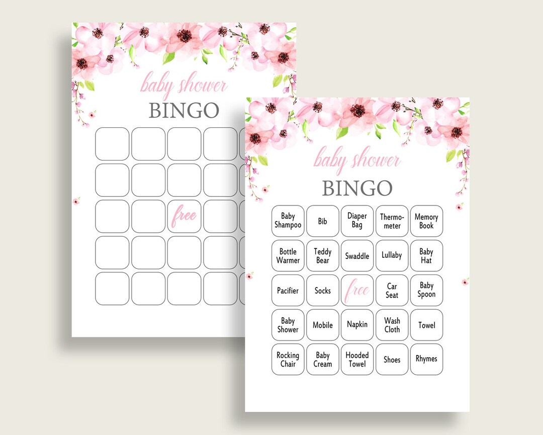 Flower Blush Baby Shower Bingo Cards Printable, Pink Green Baby Shower ...