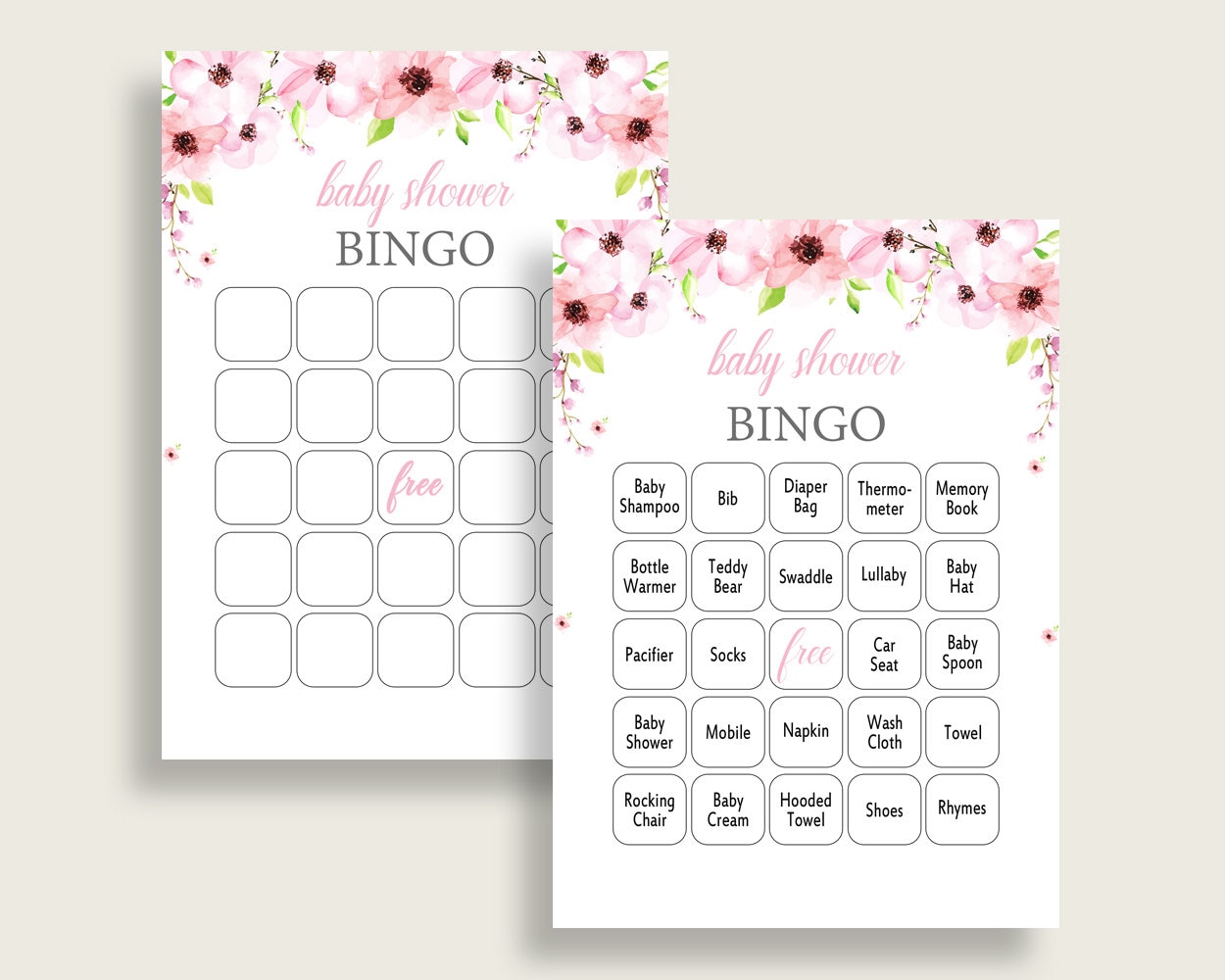 Flower Blush Baby Shower Bingo Cards Printable Pink Green | Etsy