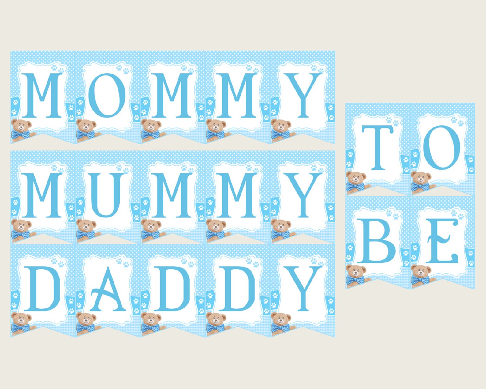 Teddy Bear Baby Shower Chair Banner Printable, Blue Brown Chair Banner ...
