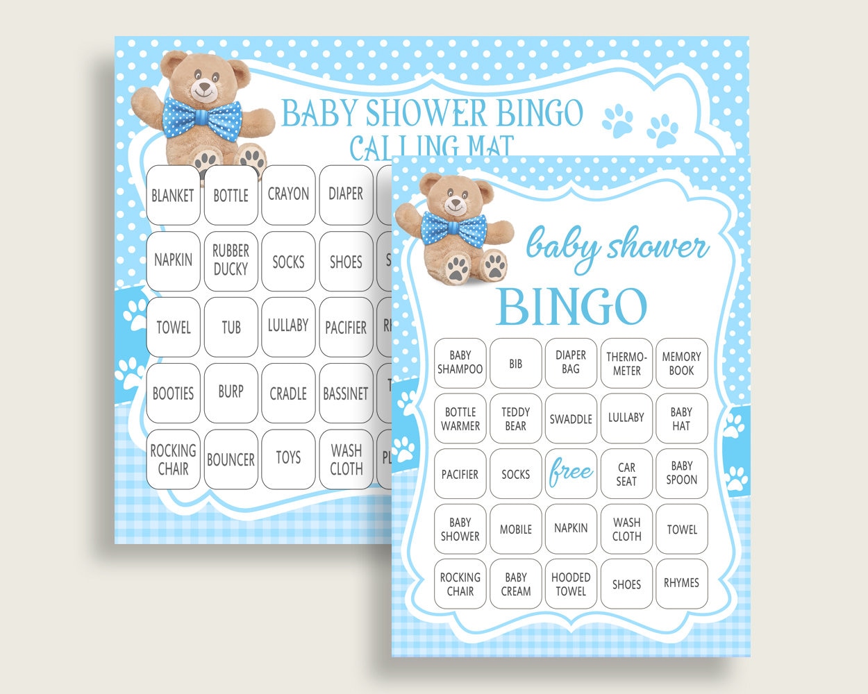 Teddy Bear Baby Shower Bingo Cards Printable Blue Brown Baby | Etsy