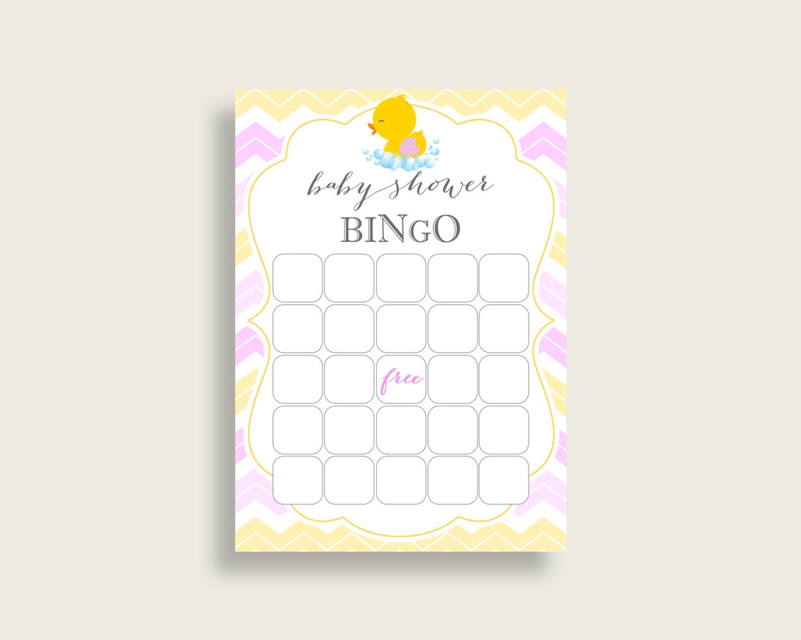 Rubber Ducky Baby Shower Bingo Cards Printable Yellow Pink - Etsy