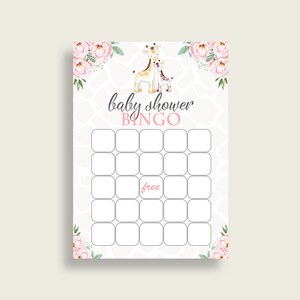 Giraffe Baby Shower Bingo Cards Printable, Pink Yellow Baby Shower Girl ...