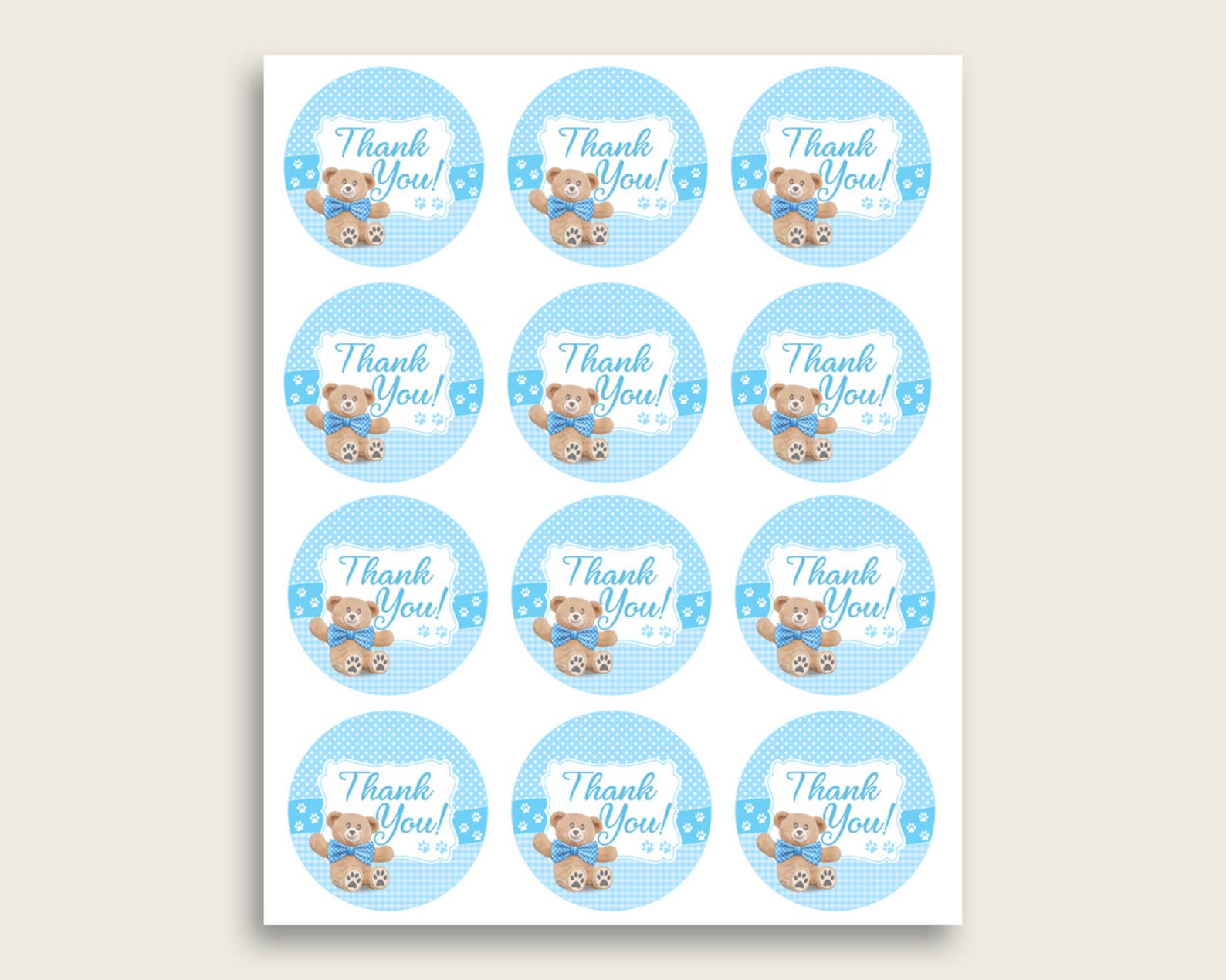 Teddy Bear Baby Shower Round Thank You Tags 2 Inch Printable | Etsy