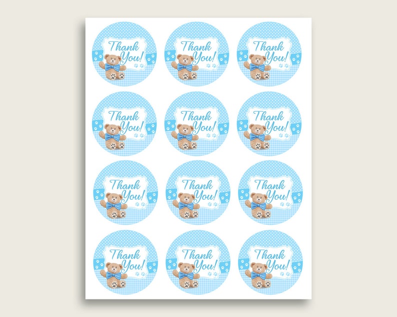 Teddy Bear Baby Shower Round Thank You Tags 2 Inch Printable, Blue ...