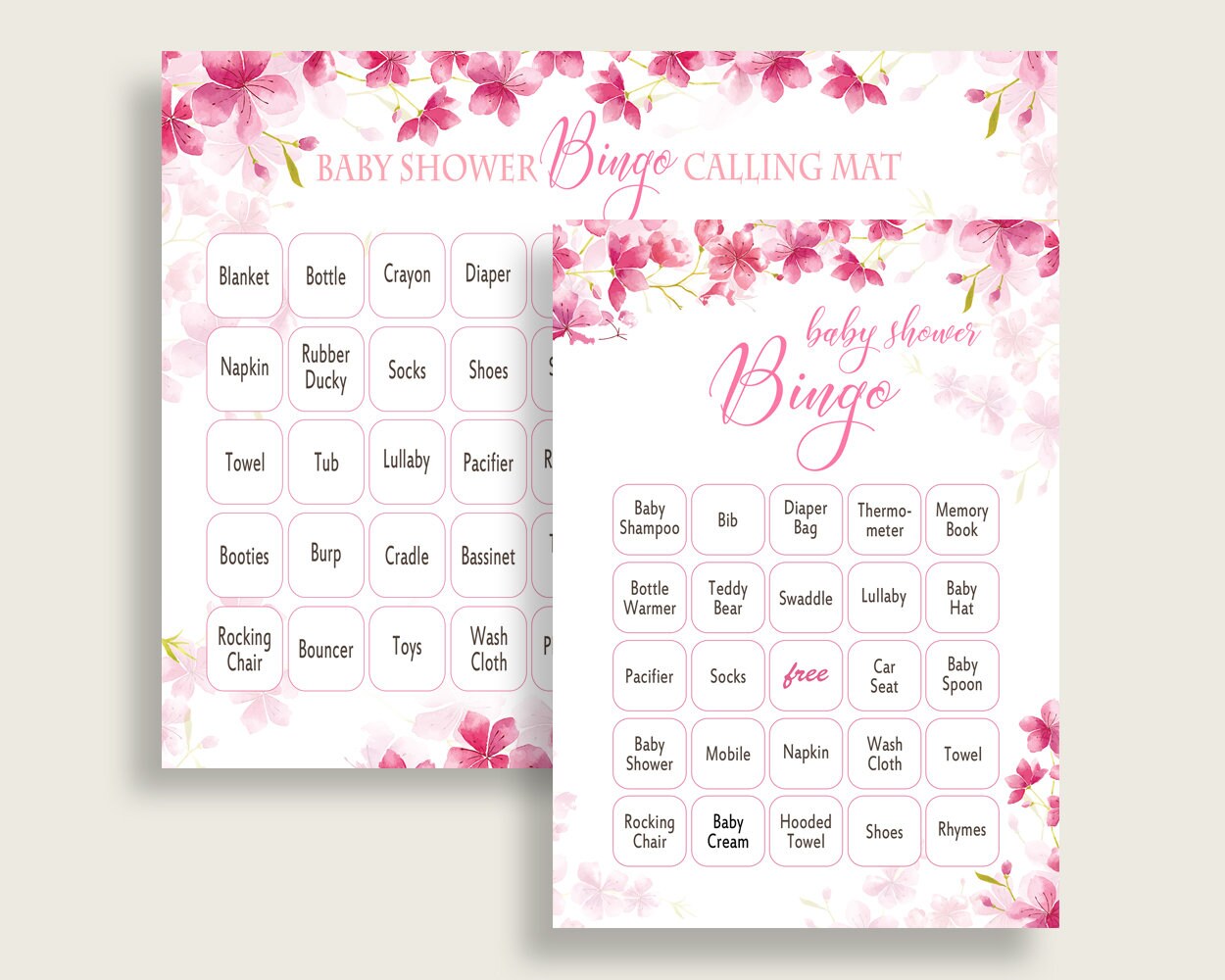 Cherry Blossom Baby Shower Bingo Cards Printable Pink White - Etsy