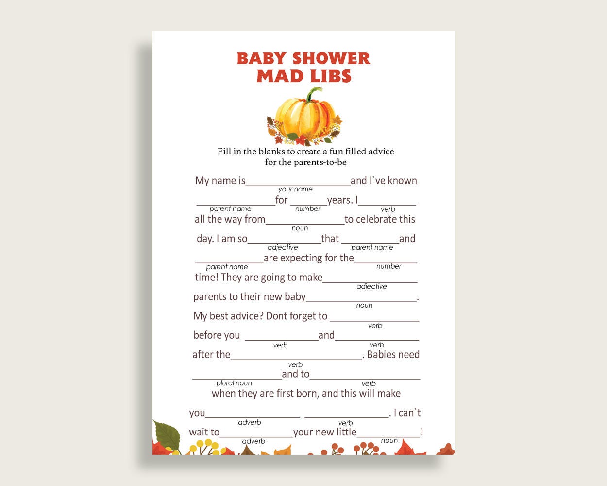 Fall Mad Libs