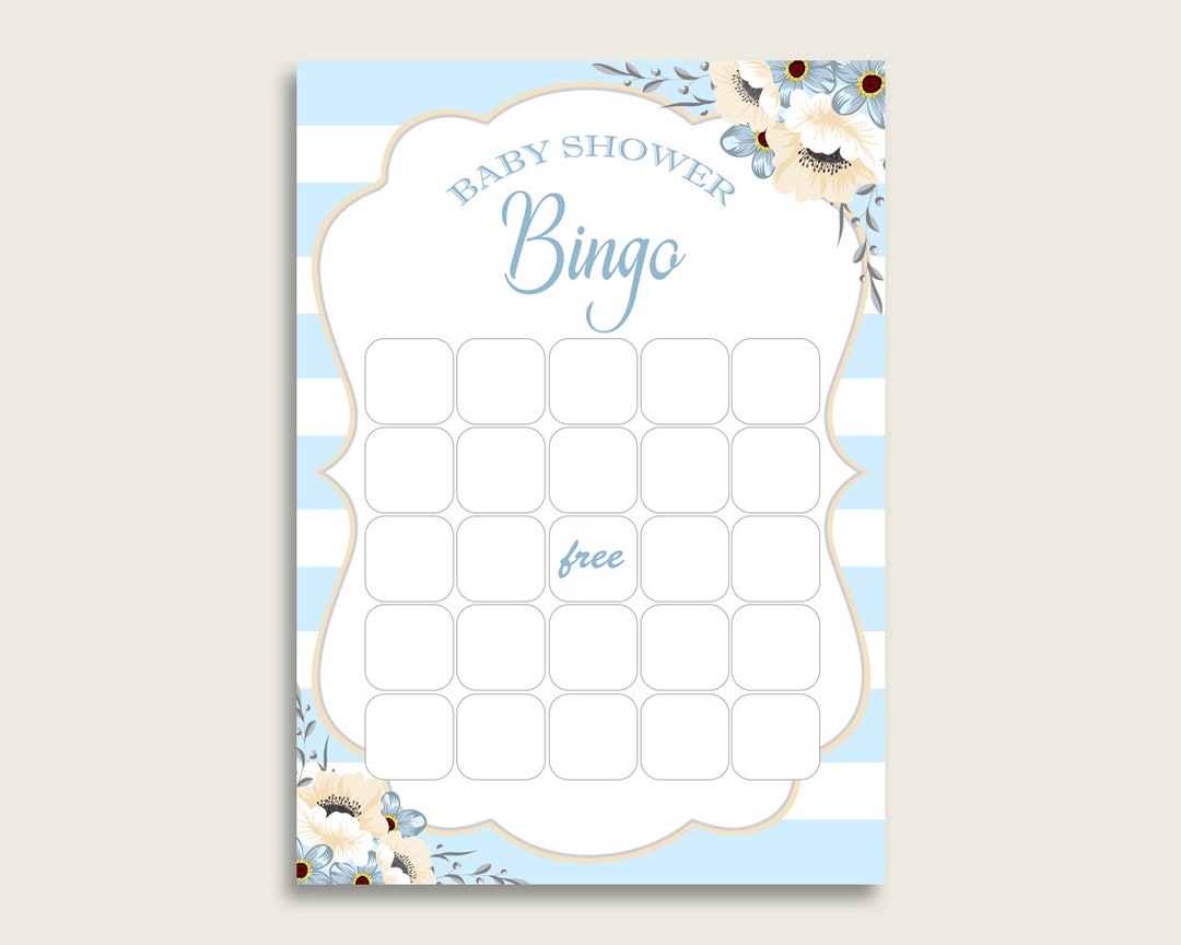 Blue White Baby Shower Bingo Blank Game Printable, Stripes Baby Shower ...