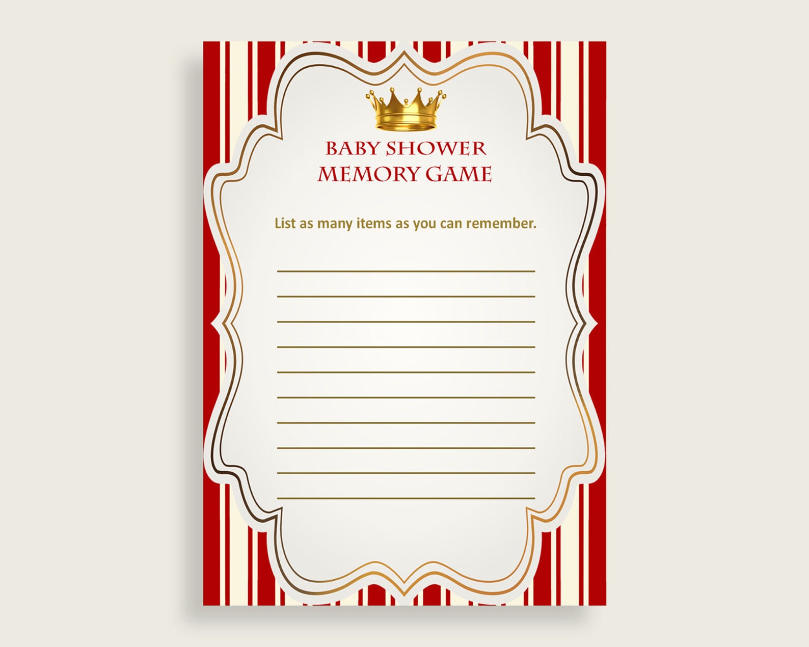 Memory Game Baby Shower Memory Game Prince Baby Shower Memory Game Red ...