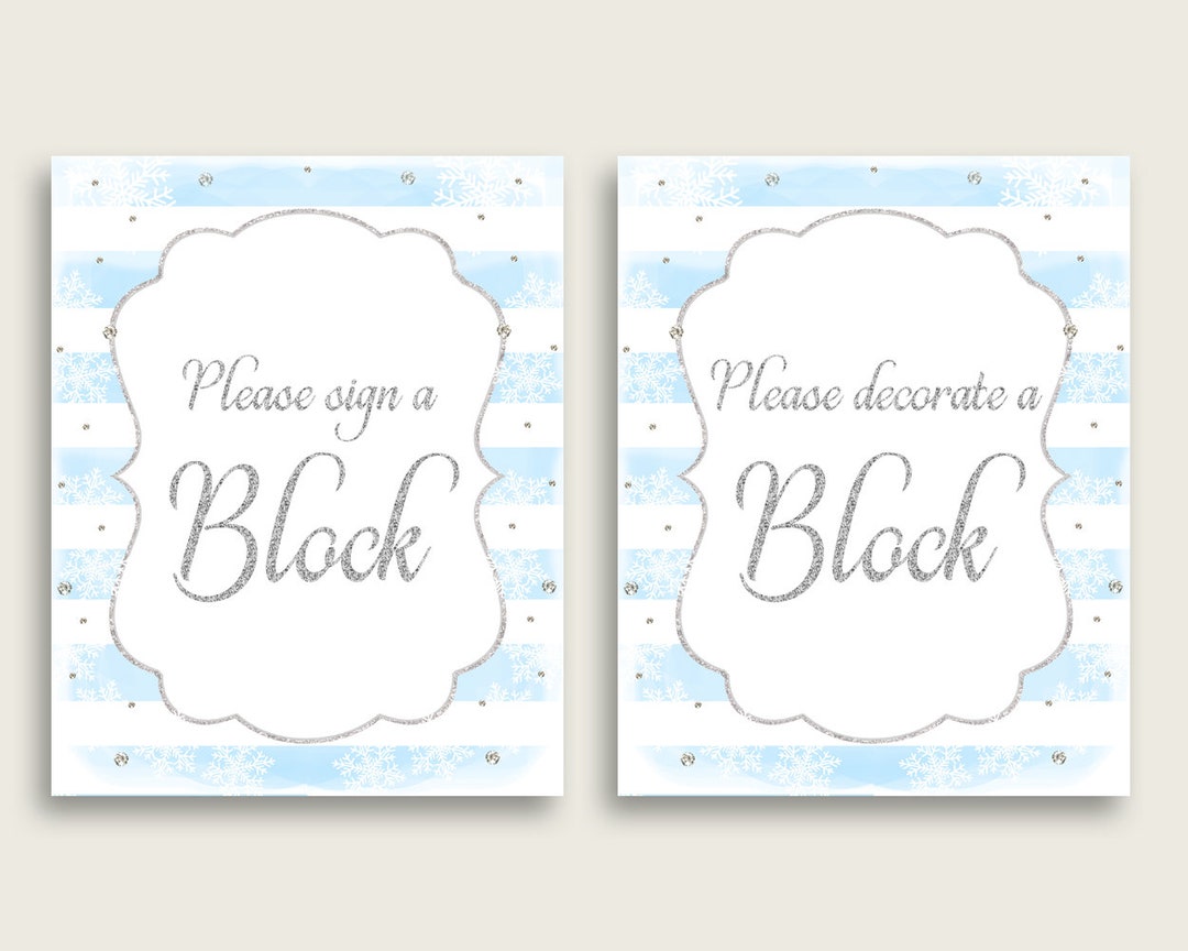 Silver Blue Please Sign A Block Sign and Decorate A Block Sign ...