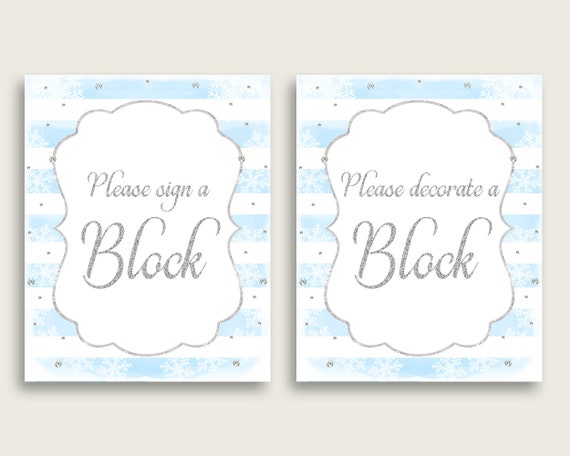 Silver Blue Please Sign A Block Sign and Decorate A Block Sign ...
