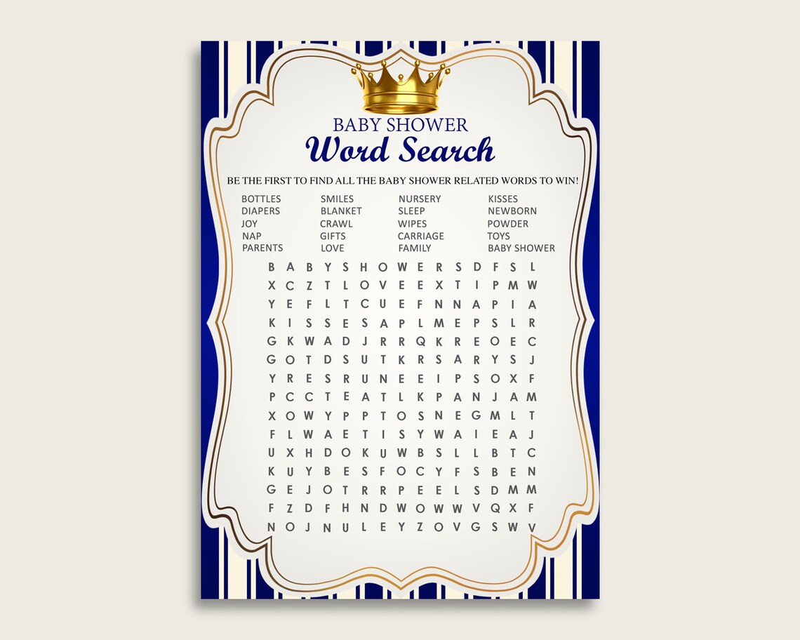 Royal Prince Word Search Game Blue Gold Baby Shower Word - Etsy