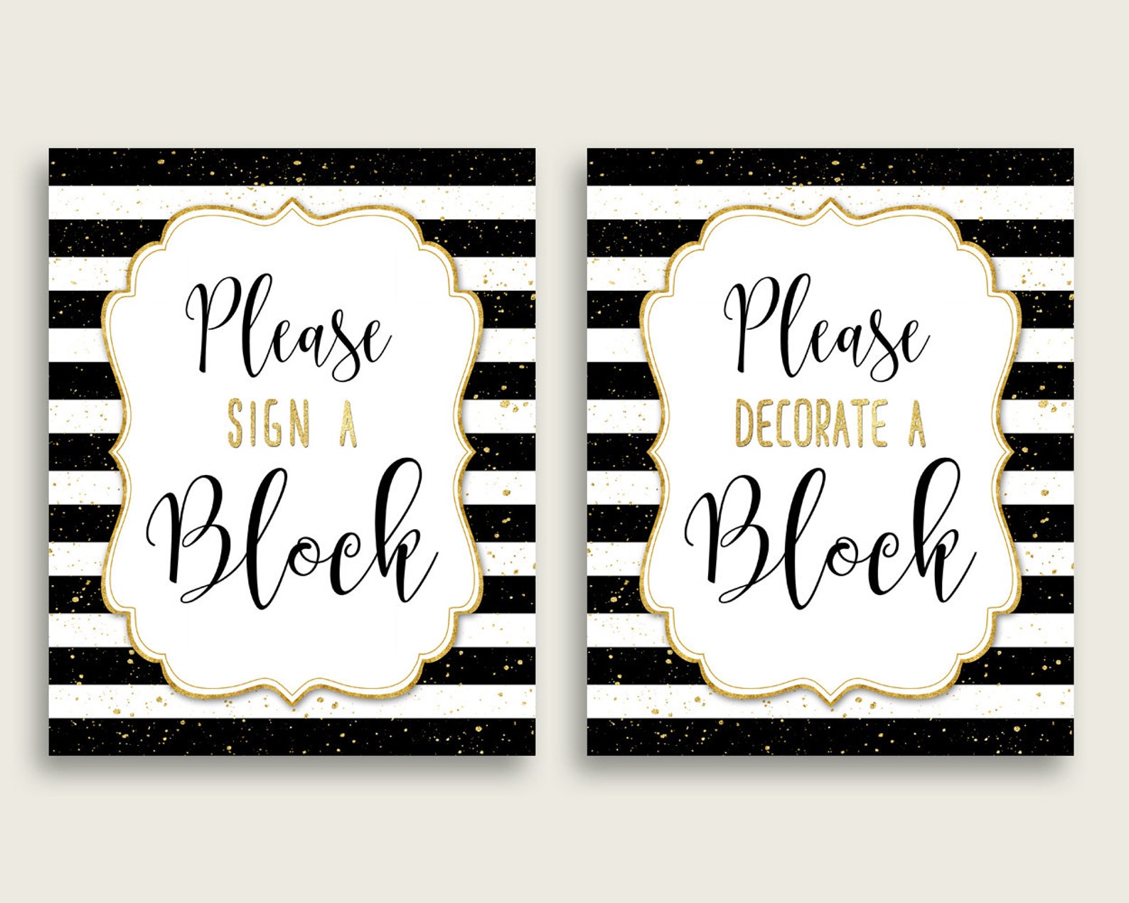Black Gold Please Sign A Block Sign and Decorate A Block Sign - Etsy