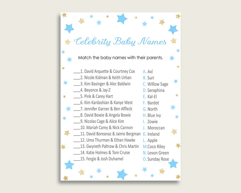 Blue Gold Celebrity Baby Names, Stars Baby Shower Boy Name Game ...