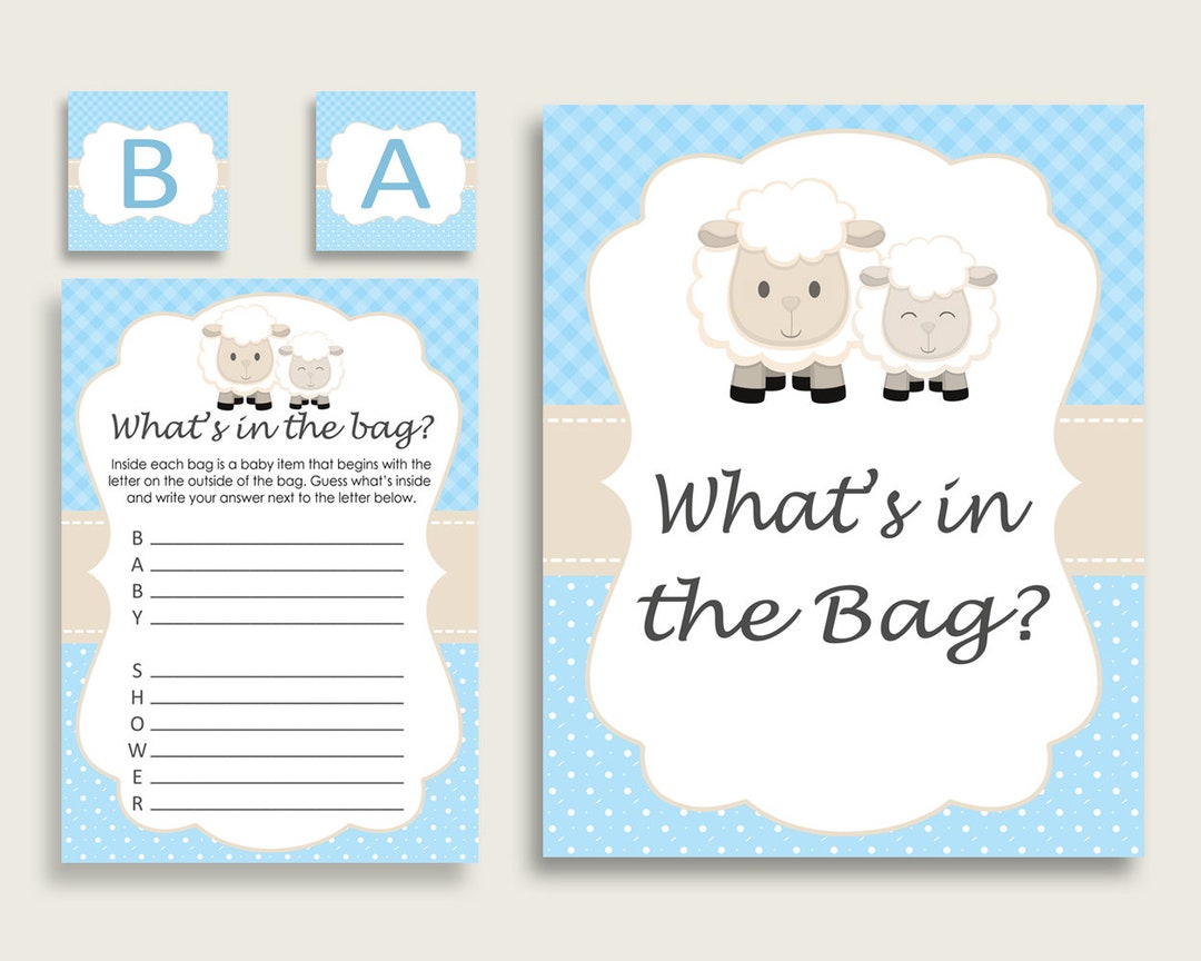 Little Lamb Baby Shower What's in the Bag Game Blue White - Etsy