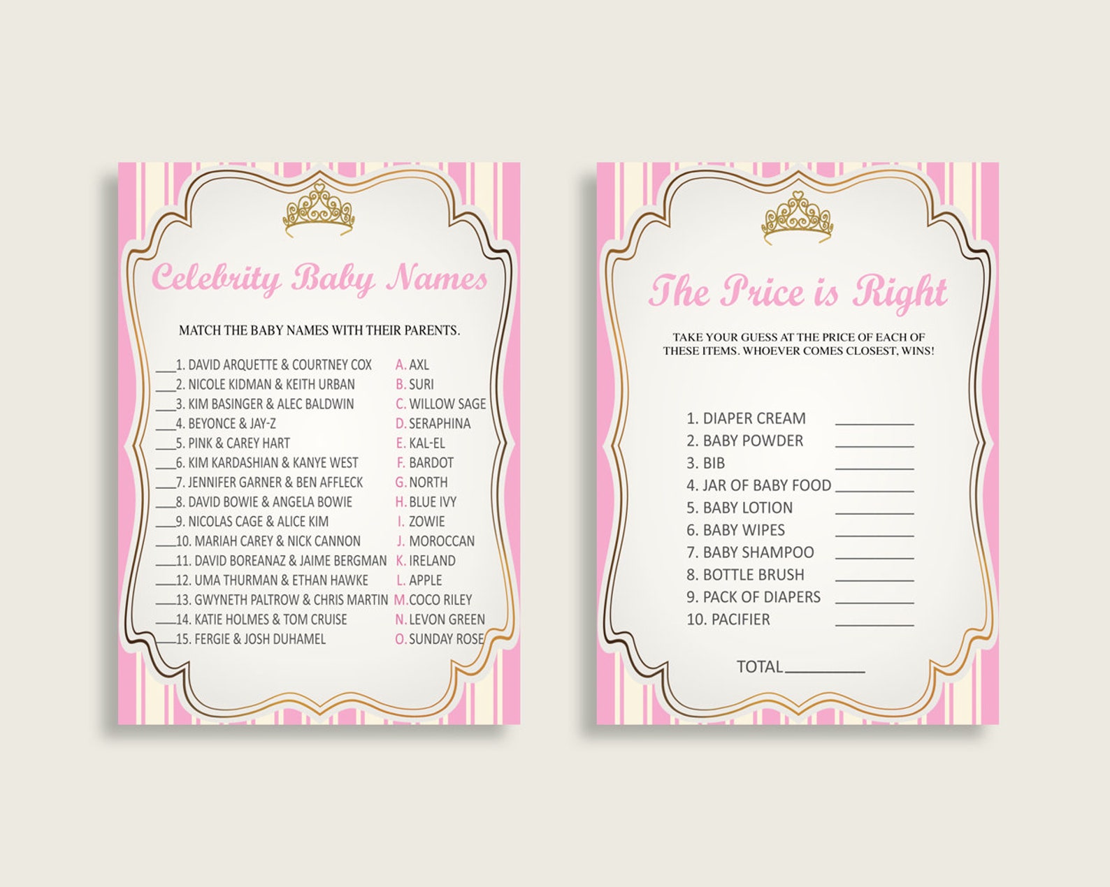 Royal Princess Baby Shower Games Printable Pack, Pink Gold Baby Shower ...