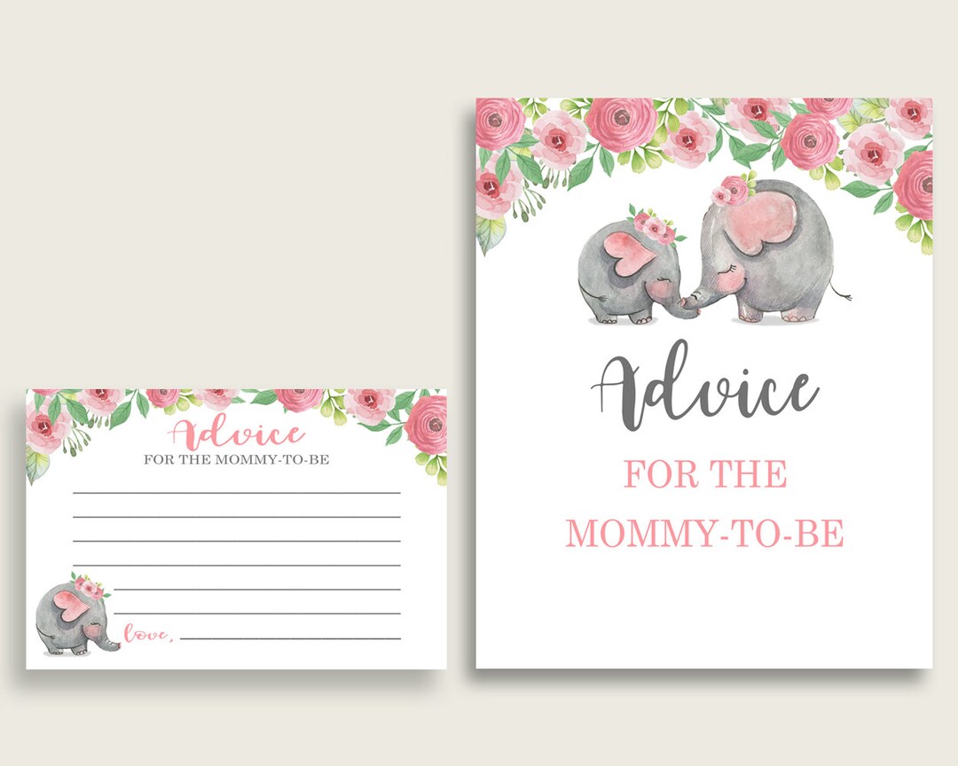 Pink Elephant Advice for Mommy to Be Cards & Sign, Printable Baby ...