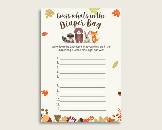 Woodland Guess What's In The Diaper Bag Game, Gender Neutral Baby ...