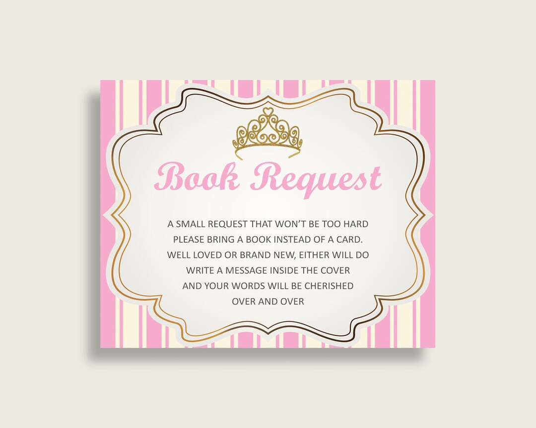 Royal Princess Baby Shower Bring A Book Insert Printable, Girl Pink ...