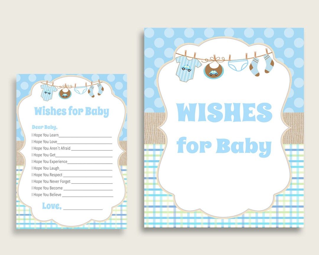 Blue Beige Wishes for Baby Cards & Sign, Clothes Baby Shower Boy Well ...