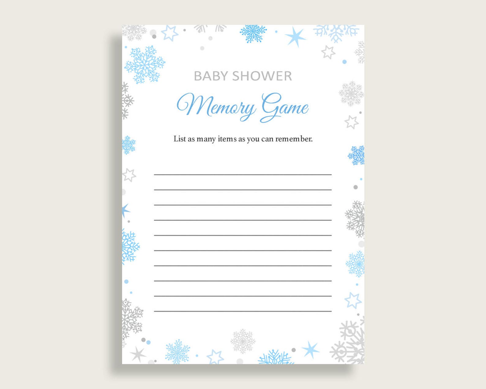 Memory Game Baby Shower Memory Game Snowflake Baby Shower Memory Game ...