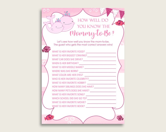 Who Knows Mommy and Daddy Best, Coed Baby Shower Game, Pink Whale Baby ...