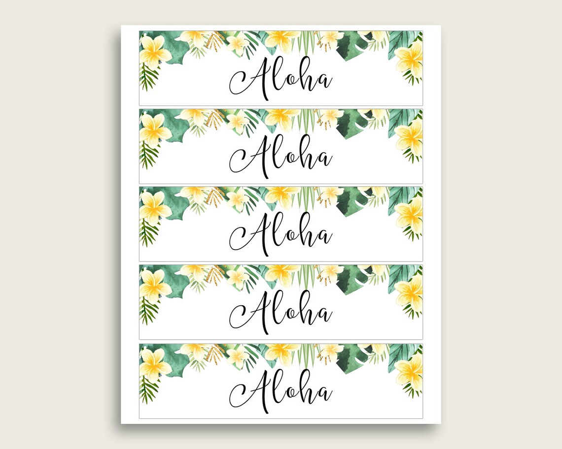 Green Yellow Water Bottle Labels Printable Tropical Water | Etsy