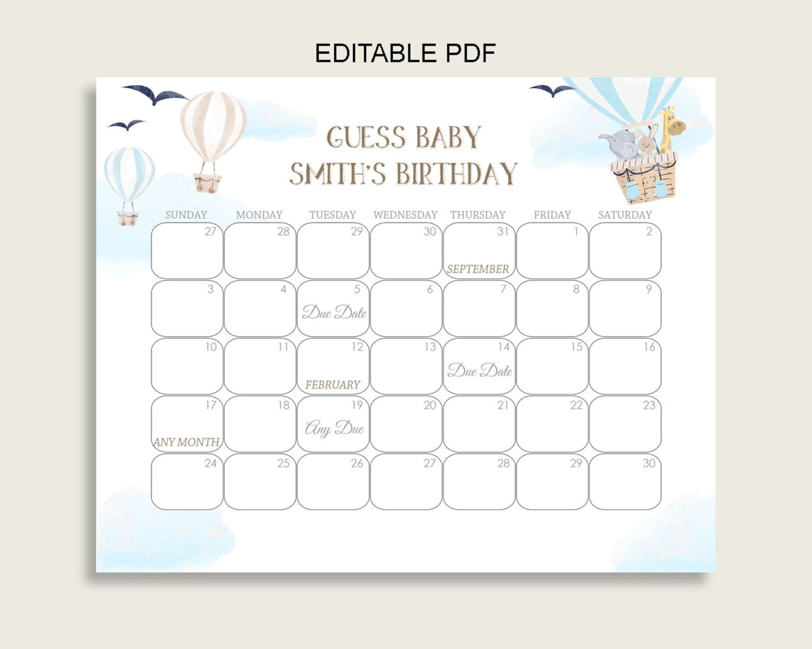 Blue White Guess Baby Due Date Calendar Game Printable Hot - Etsy