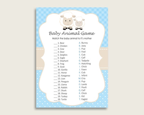 Little Lamb Name The Baby Animals Game Printable, Blue White Baby ...