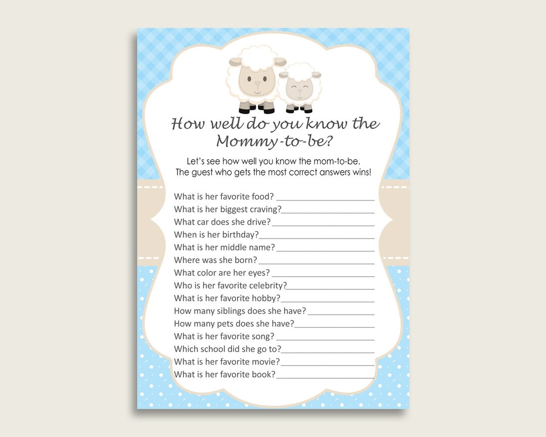 Blue White How Well Do You Know Mommy Game, Little Lamb Baby Shower Boy ...