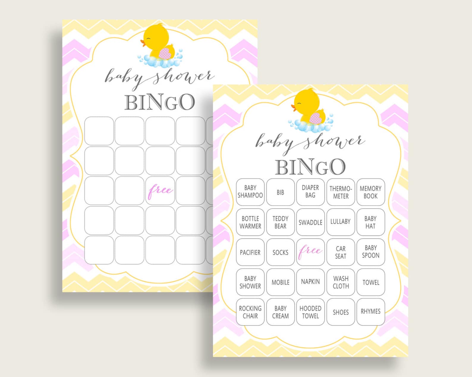 Rubber Ducky Baby Shower Bingo Cards Printable Yellow Pink - Etsy
