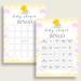 Rubber Ducky Baby Shower Bingo Cards Printable, Yellow Pink Baby Shower ...
