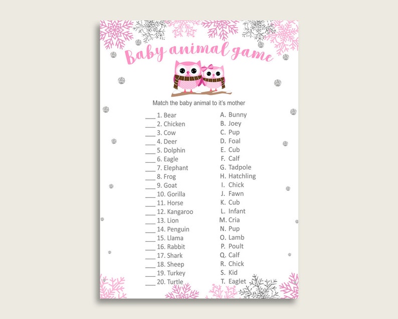 Winter Owl Name The Baby Animals Game Printable Pink Gray Etsy winter-owl-name-the-baby-animals-game-printable-pink-gray-etsy