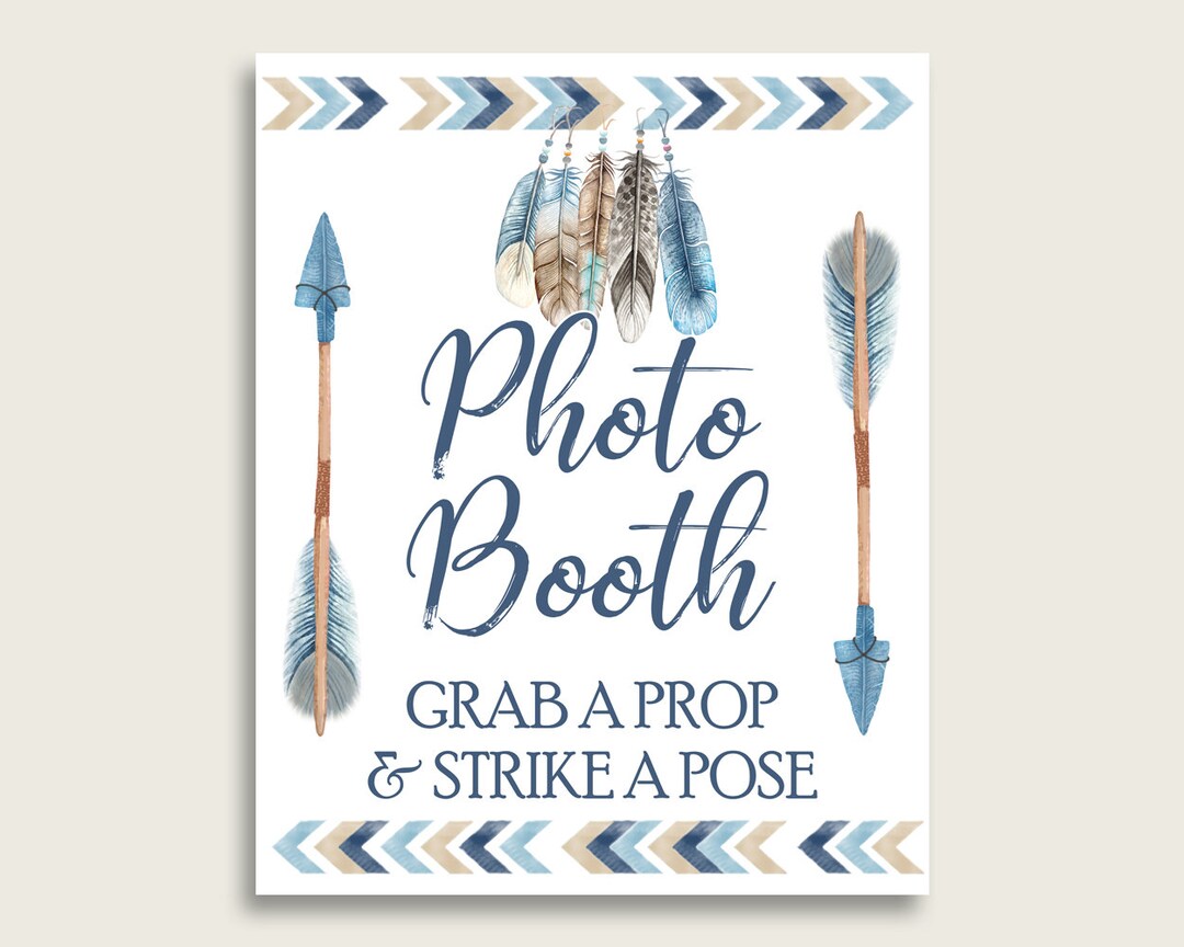 Tribal Arrows Photobooth Sign Printable, Boy Baby Shower Blue Beige ...