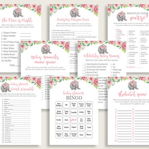 Pink Elephant Baby Shower Games Printable or Printed, Pink Grey Baby ...