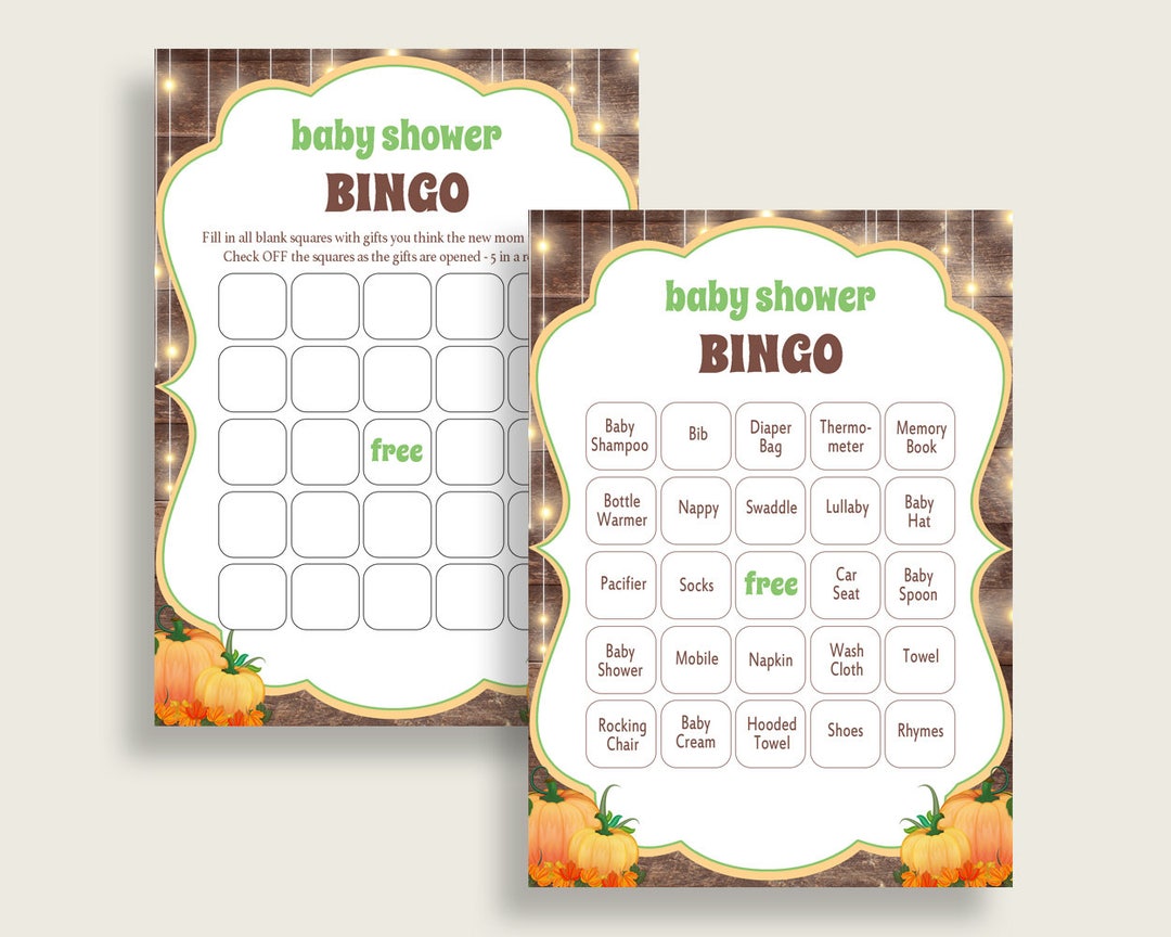 Autumn Baby Shower Bingo Cards Printable, Brown Orange Baby Shower ...
