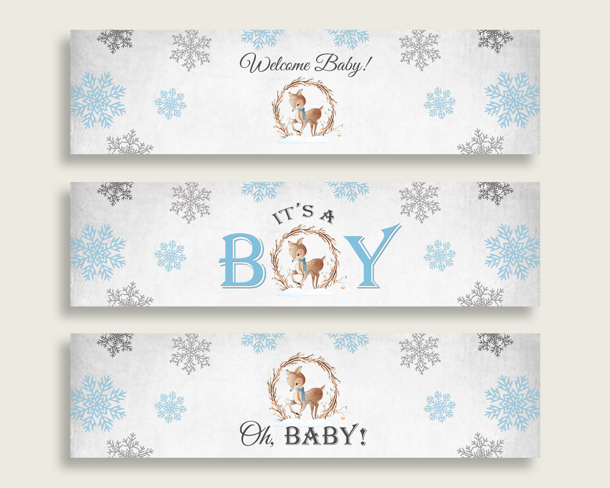 Gray Blue Water Bottle Labels Printable Winter Deer Water | Etsy