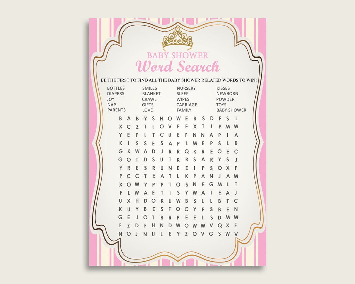 Royal Princess Word Search Game Pink Gold Baby Shower Word - Etsy