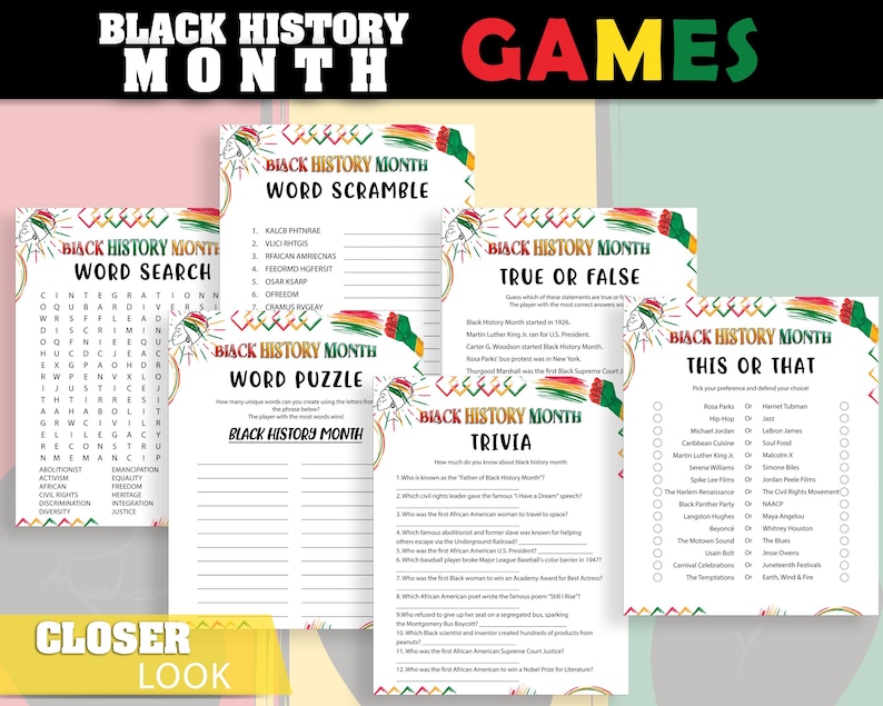 Black History Games Bundle, Printable Black History Month Activity ...