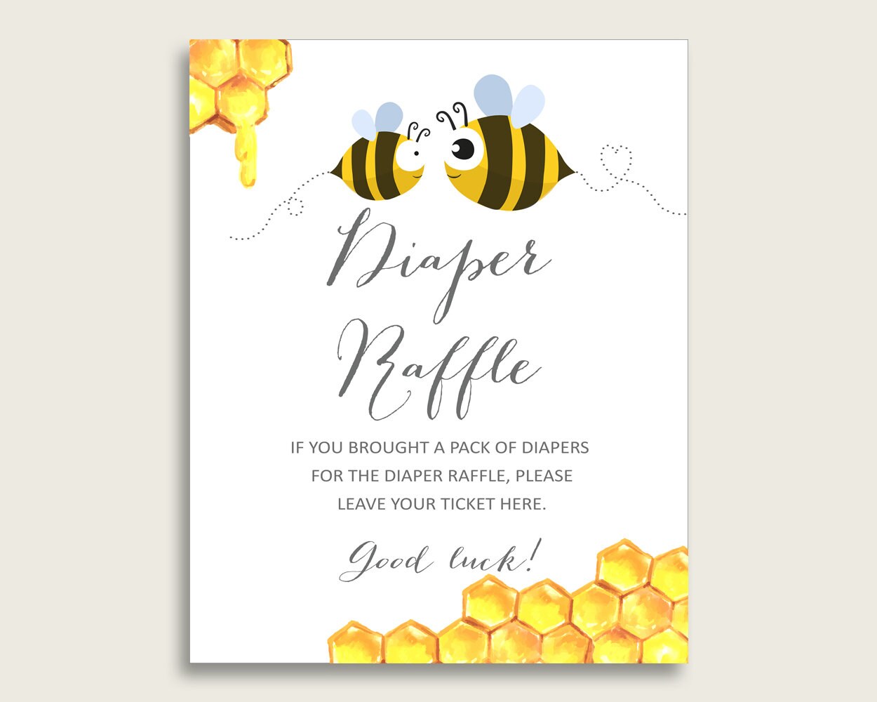 Bee Baby Shower Diaper Raffle Tickets Game Gender Neutral | Etsy