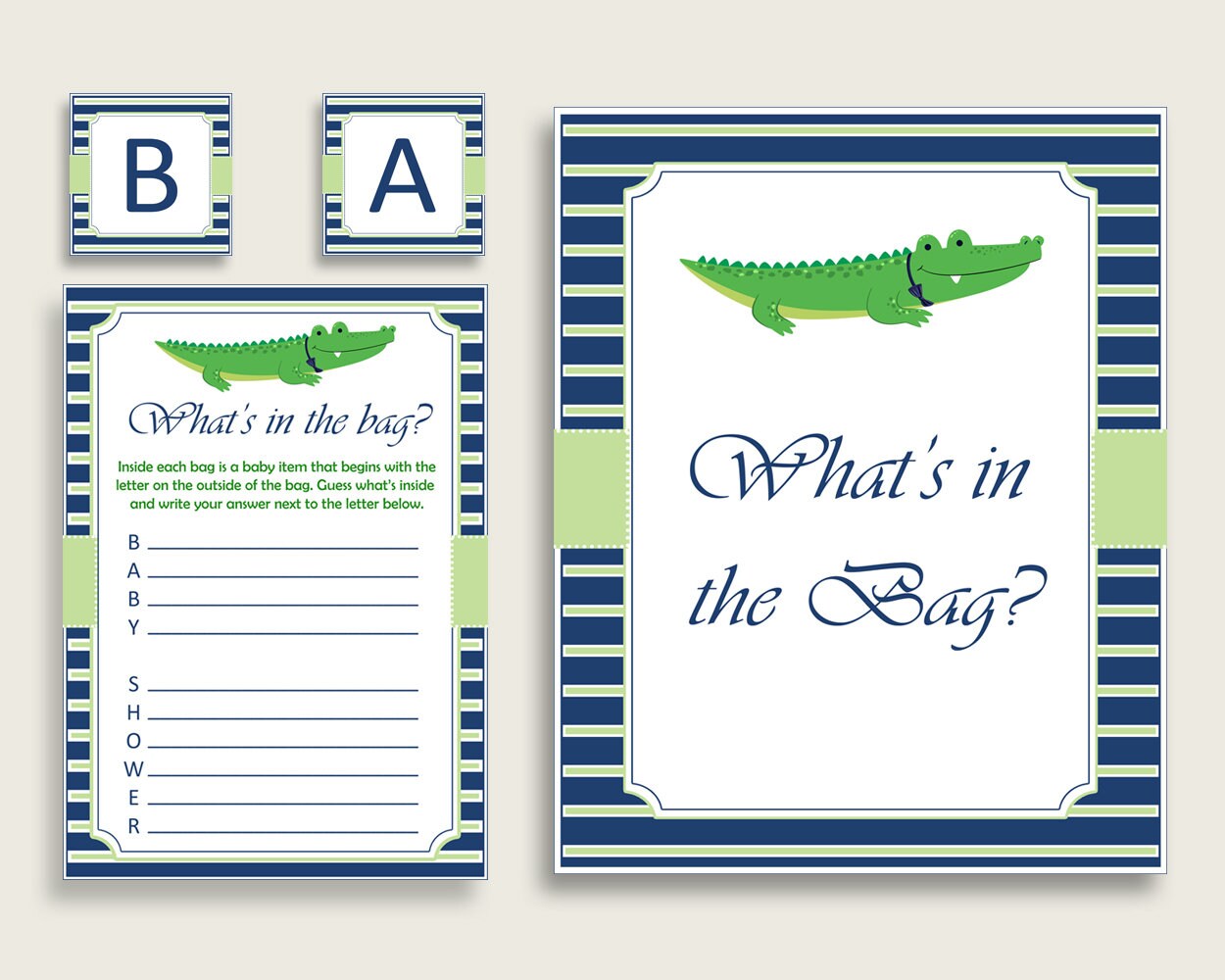 Alligator Baby Shower What's in the Bag Game Blue Green | Etsy