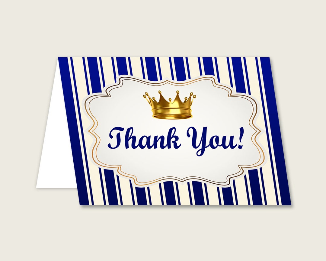 Blue Gold Thank You Cards Printable, Royal Prince Baby Shower Thank You ...