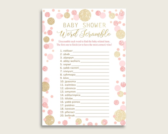 Girl Baby Shower Word Scramble Game Printable Cute Dots Pink - Etsy
