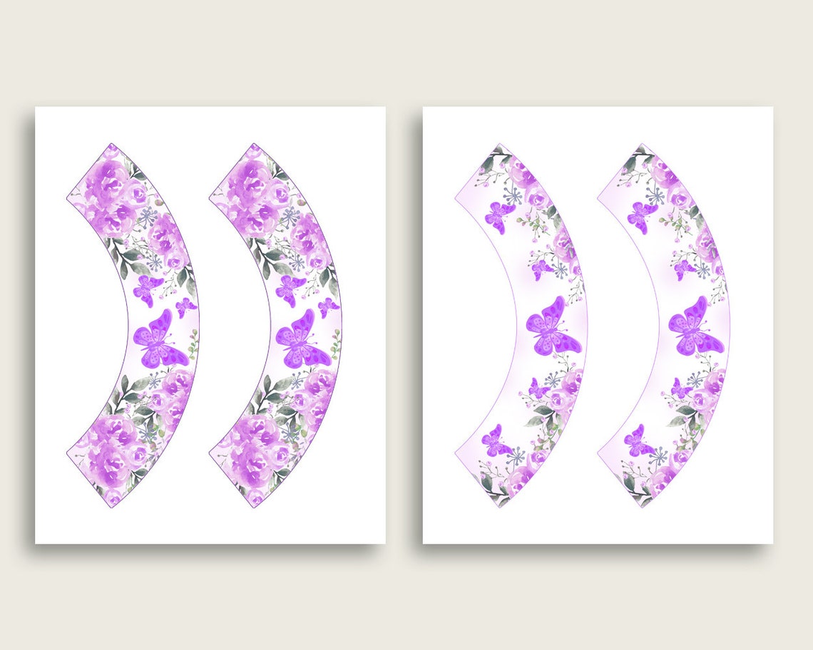 Butterfly Cupcake Toppers Purple White Cupcake Wrappers - Etsy