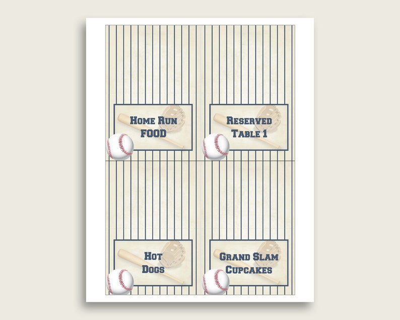 Baseball Folded Food Tent Cards Printable, Blue Beige Editable Pdf ...