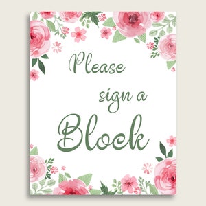 Pink Green Please Sign A Block Sign and Decorate A Block Sign ...